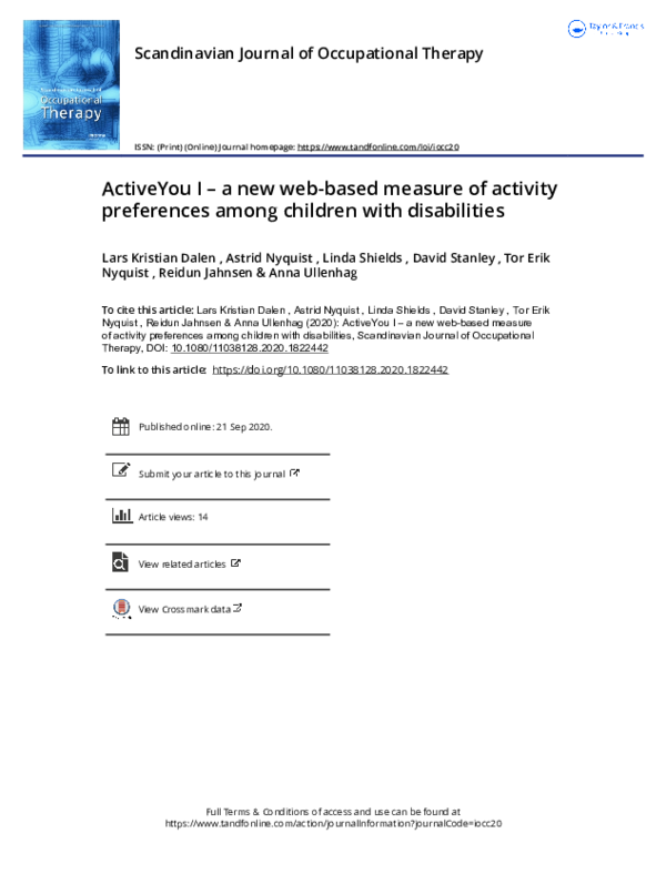 (PDF) ActiveYou I – a new web-based measure of activity preferences among children with disabilities