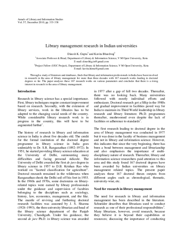 (PDF) Library management research in Indian universities