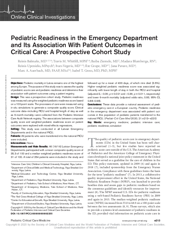 (PDF) Pediatric Readiness in the Emergency Department and Its ...