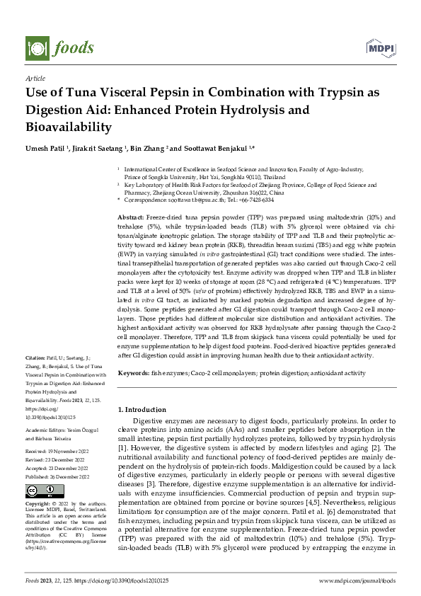 (PDF) Use of Tuna Visceral Pepsin in Combination with Trypsin as ...