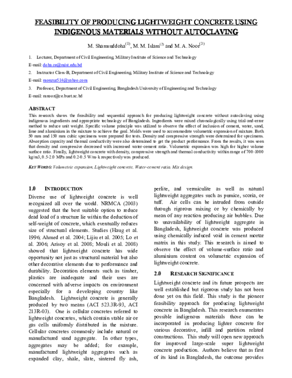 (PDF) Feasibility of Producing Lightweight Concrete Using Indigenous ...