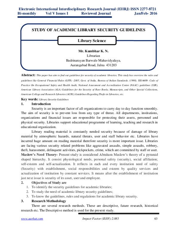 (PDF) Study of Academic Library Security Guidelines