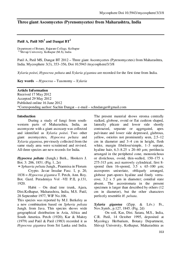 (PDF) Three giant Ascomycetes (Pyrenomycetes) from Maharashtra, India