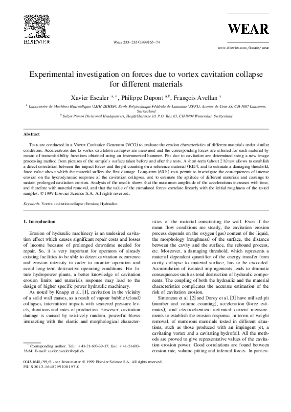 (PDF) Experimental investigation on forces due to vortex cavitation ...