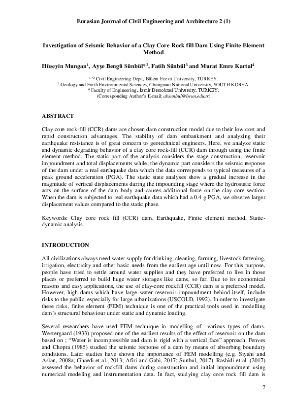 Pdf Investigation Of Seismic Behavior Of A Clay Core Rock Fill Dam Using Finite Element Method
