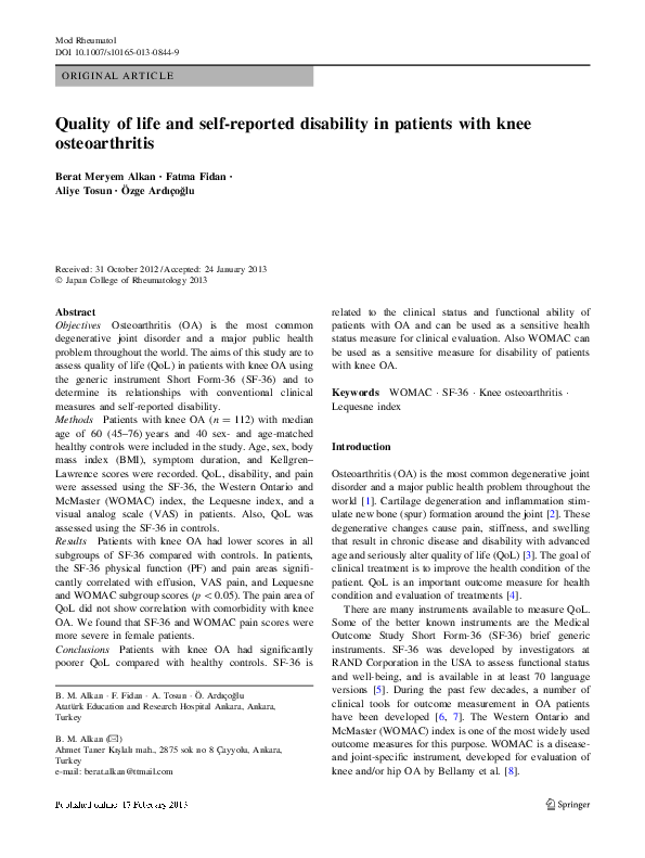 (PDF) Quality of life and self-reported disability in patients with ...