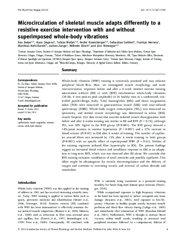(PDF) Microcirculation of skeletal muscle adapts differently to a ...
