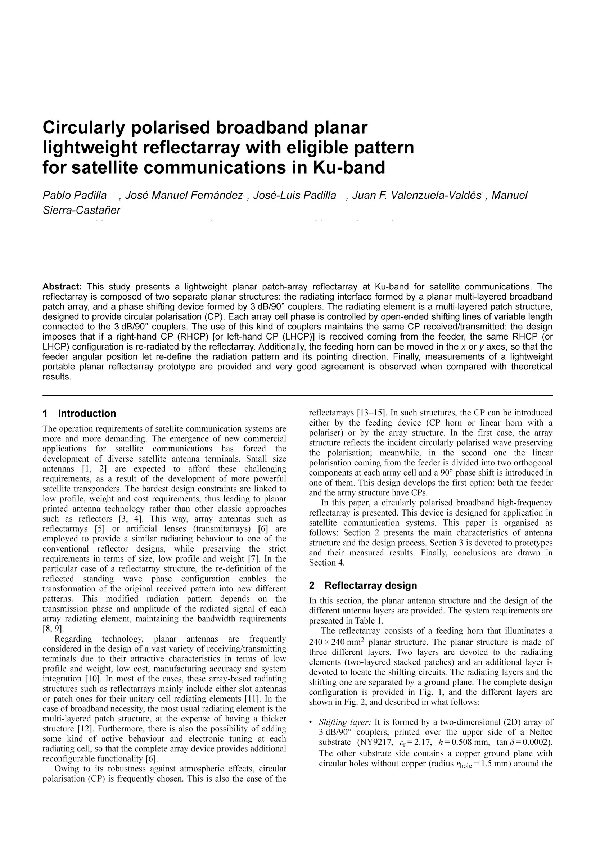 (PDF) Circularly-polarized broadband planar lightweight reflectarray with eligible pattern for ...