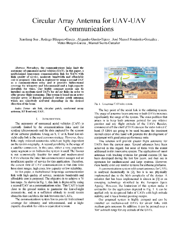 (PDF) Circular array antenna tor UAV-UAV communications