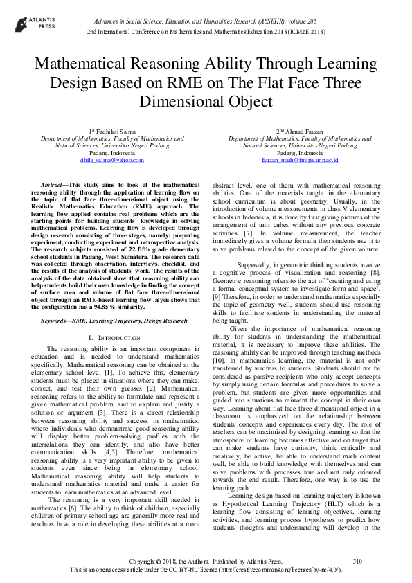 (PDF) Mathematical Reasoning Ability Through Learning Design Based on RME on The Flat Face Three ...