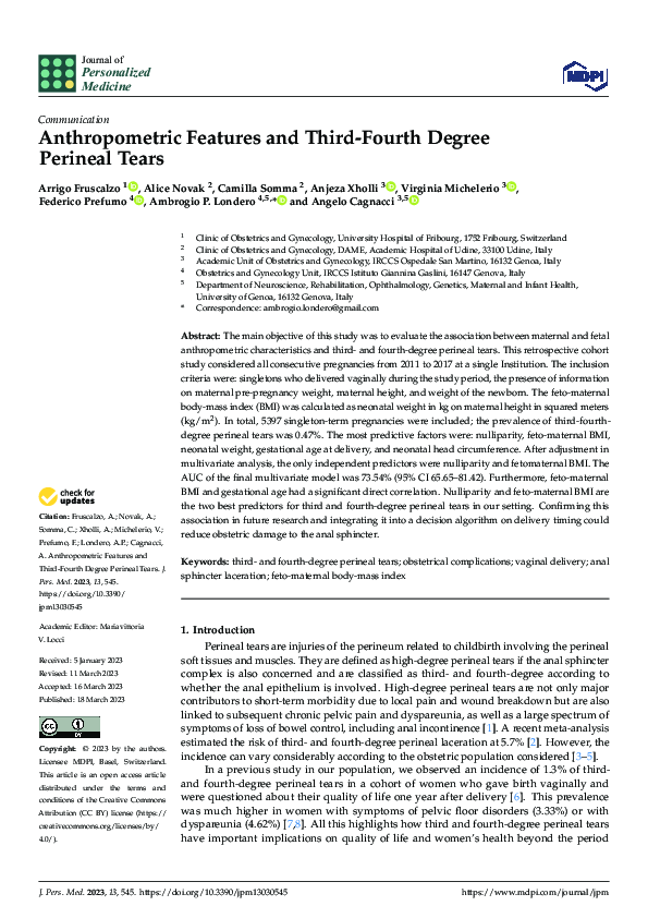 (PDF) Anthropometric Features and Third-Fourth Degree Perineal Tears