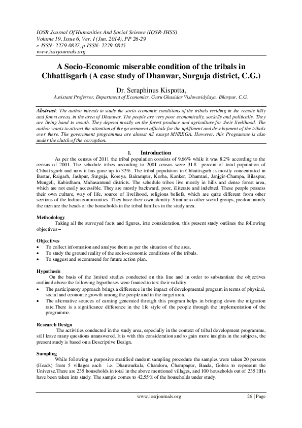 (PDF) A Socio-Economic miserable condition of the tribals in ...