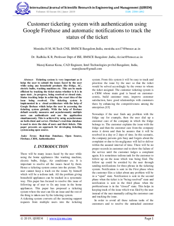 (PDF) Customer ticketing system with authentication using Google Firebase and automatic ...