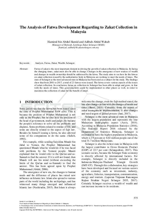 (PDF) The Analysis of Fatwa Development Regarding to Zakat Collection in Malaysia