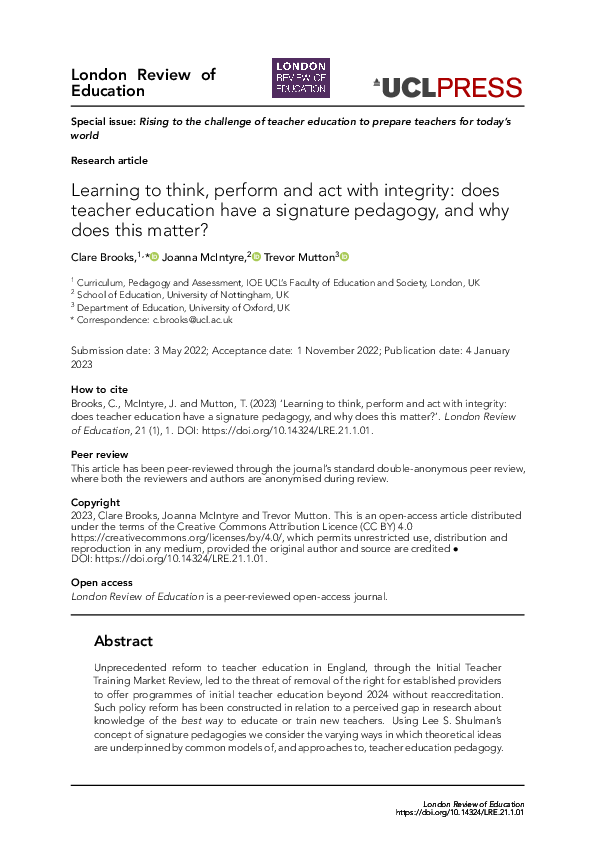 (PDF) Learning to think, perform and act with integrity: does teacher ...