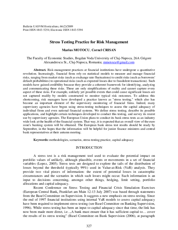 (PDF) Stress Testing Practice for Risk Management
