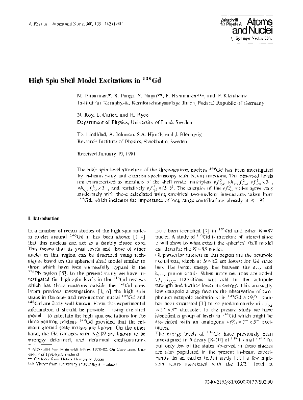 (PDF) High spin shell model excitations in149Gd