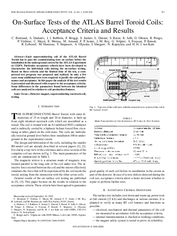 (PDF) On-Surface Tests of the ATLAS Barrel Toroid Coils: Acceptance ...