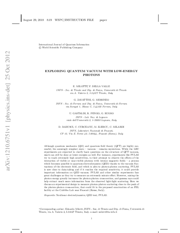 (PDF) Exploring Quantum Vacuum with Low-Energy Photons
