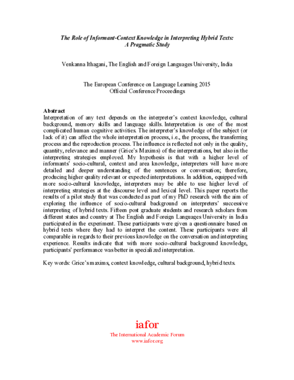 (PDF) The Role of Informant-Context Knowledge in Interpreting Hybrid ...