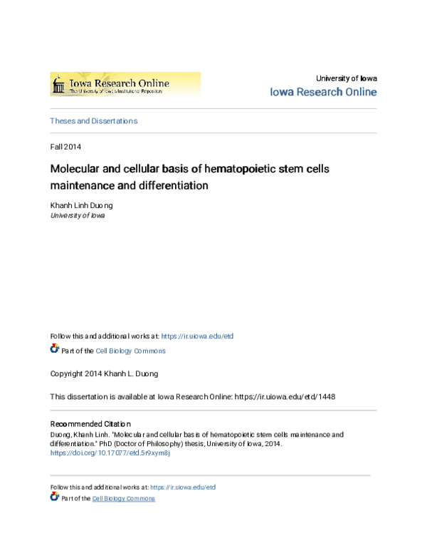 (PDF) Molecular and cellular basis of hematopoietic stem cells ...