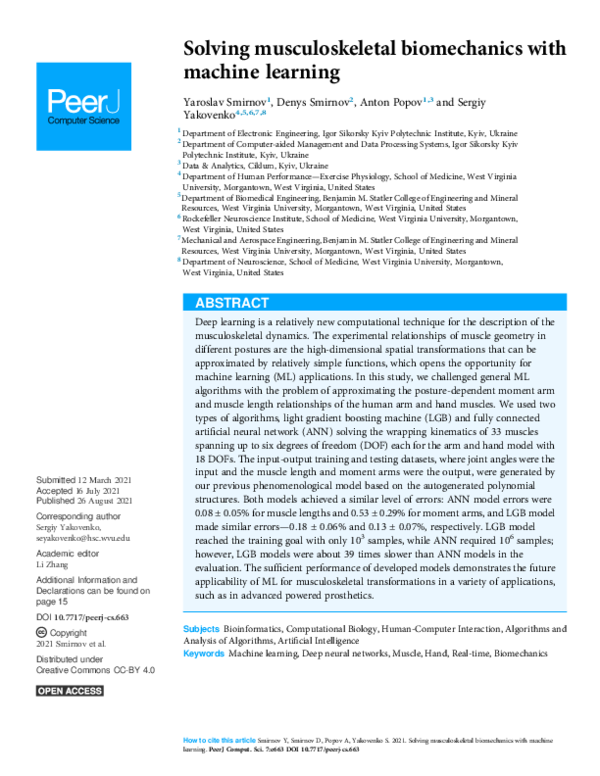 (PDF) Solving musculoskeletal biomechanics with machine learning