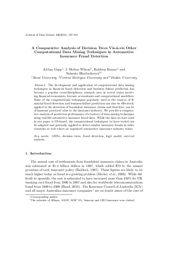 Pdf A Comparative Analysis Of Decision Trees Vis `a Vis Other Computational Data Mining