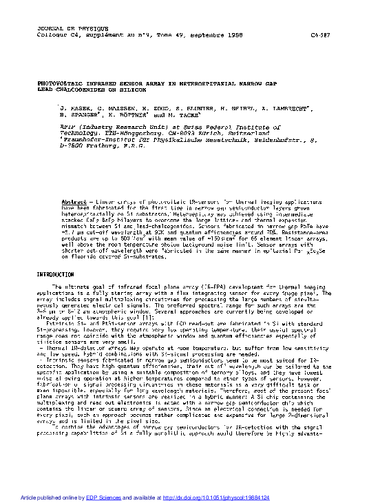(PDF) Photovoltaic Infrared Sensor Array in Heteroepitaxial Narrow Gap ...
