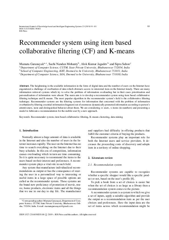 Pdf Recommender System Using Item Based Collaborative Filtering Cf