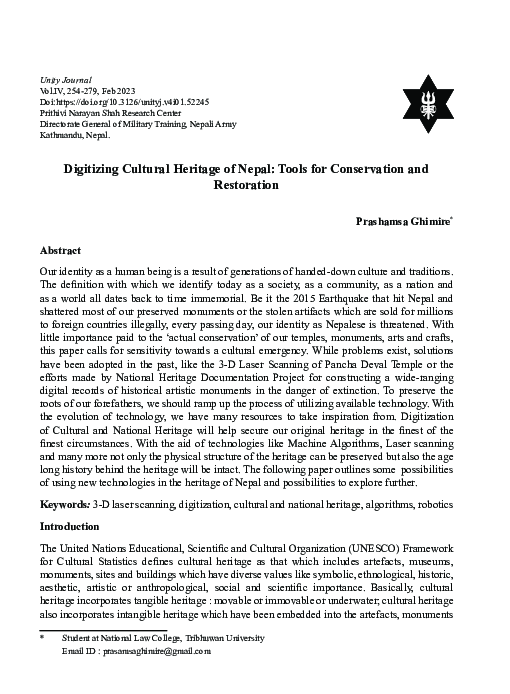 (PDF) Digitizing Cultural Heritage of Nepal: Tools for Conservation and Restoration