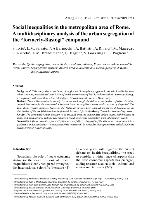 (PDF) Social inequalities in the metropolitan area of Rome. A ...