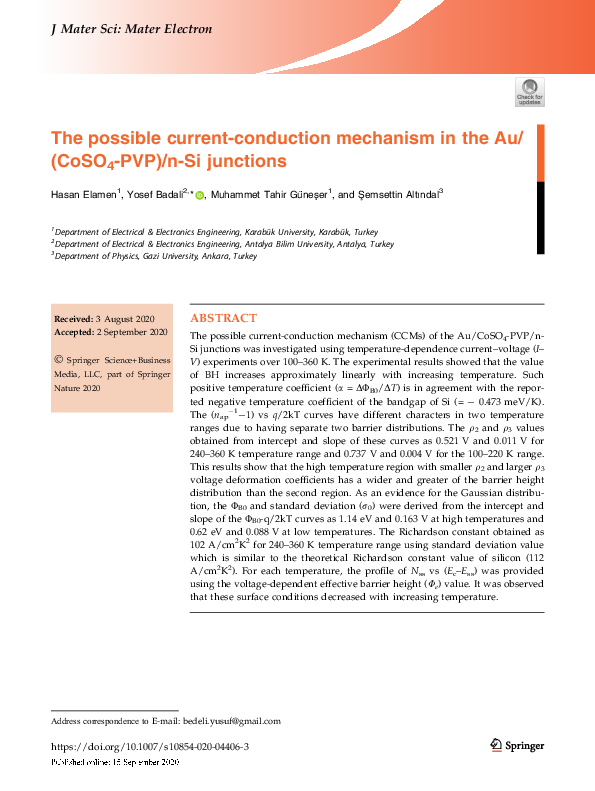 (PDF) The possible current-conduction mechanism in the Au/(CoSO4-PVP)/n ...