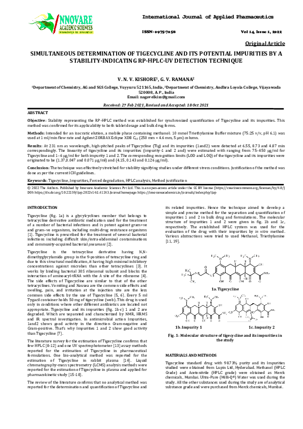 (PDF) SIMULTANEOUS DETERMINATION OF TIGECYCLINE AND ITS POTENTIAL IMPURITIES BY A STABILITY ...