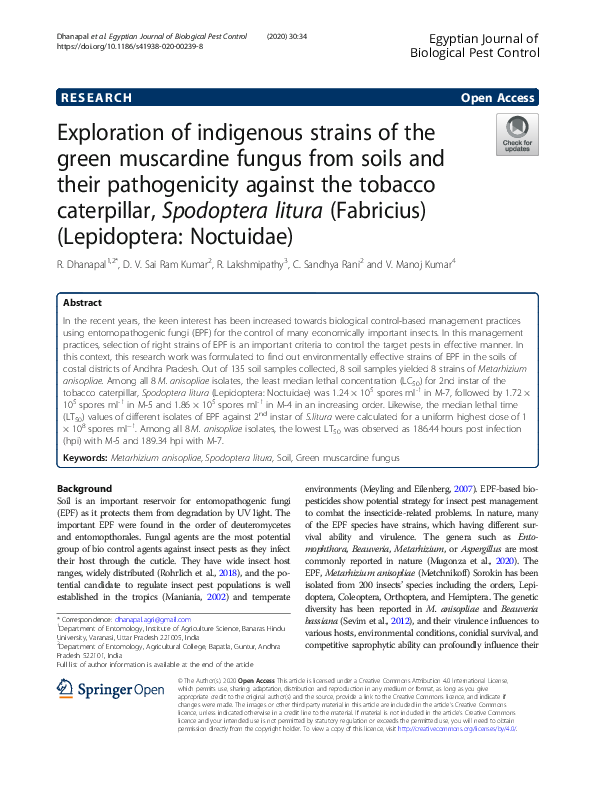 (PDF) Exploration of indigenous strains of the green muscardine fungus from soils and their ...