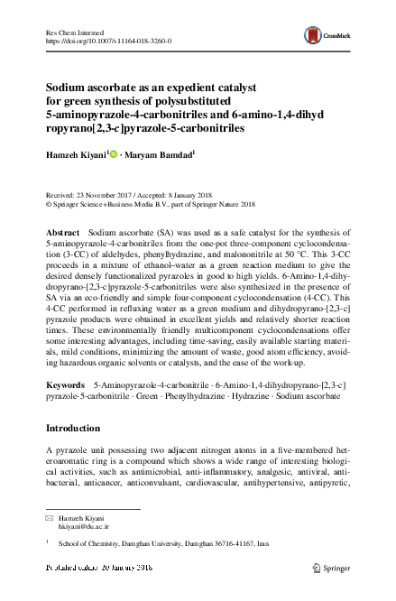 (PDF) Sodium ascorbate as an expedient catalyst for green synthesis of ...