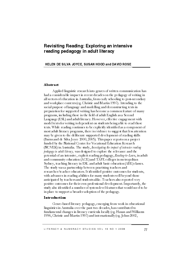 (PDF) Revisiting Reading: Exploring an intensive reading pedagogy in ...