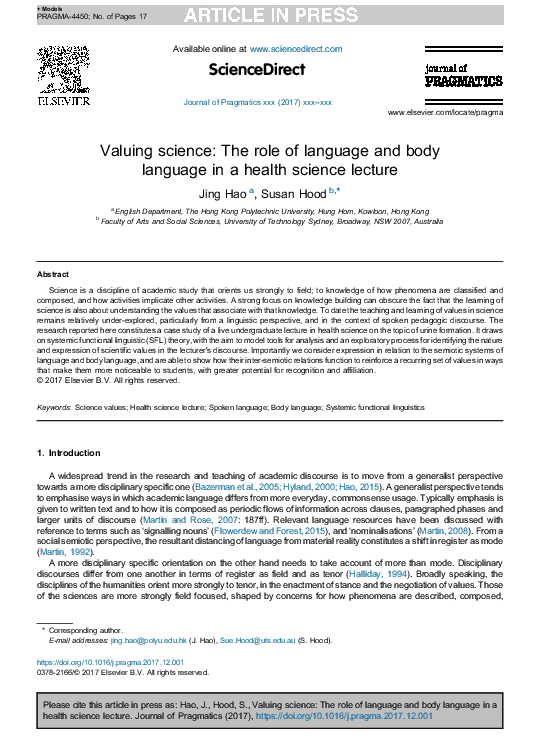 (PDF) Valuing science: The role of language and body language in a ...