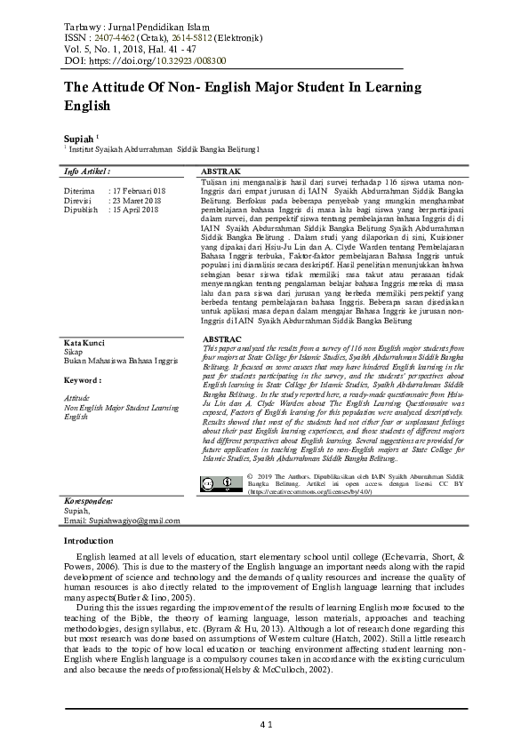 (PDF) The Attitude of Non- English Major Student in Learning English