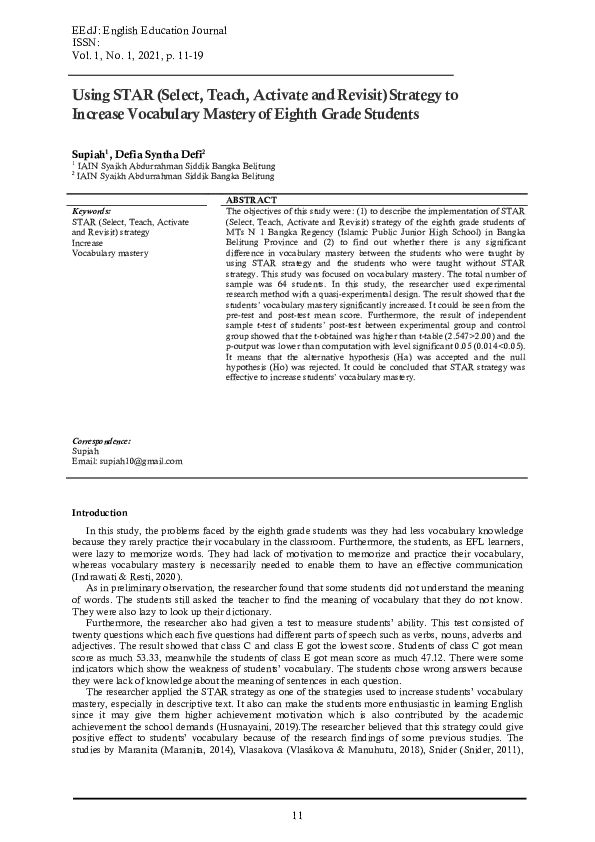 (PDF) Using Star (Select, Teach, Activate and Revisit) Strategy to ...