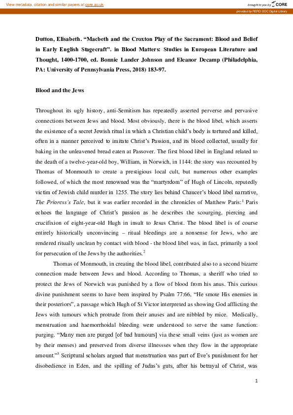 (PDF) Macbeth and the Croxton Play of the Sacrament: Blood and Belief ...
