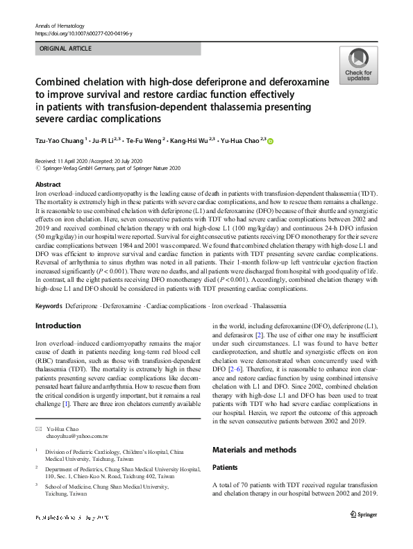(PDF) Combined chelation with high-dose deferiprone and deferoxamine to ...