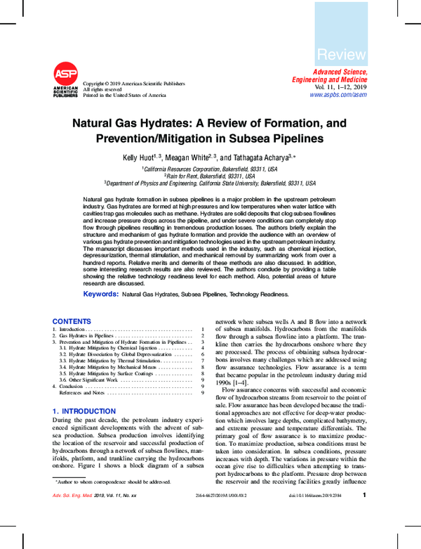 (PDF) Natural Gas Hydrates: A Review of Formation, and Prevention ...