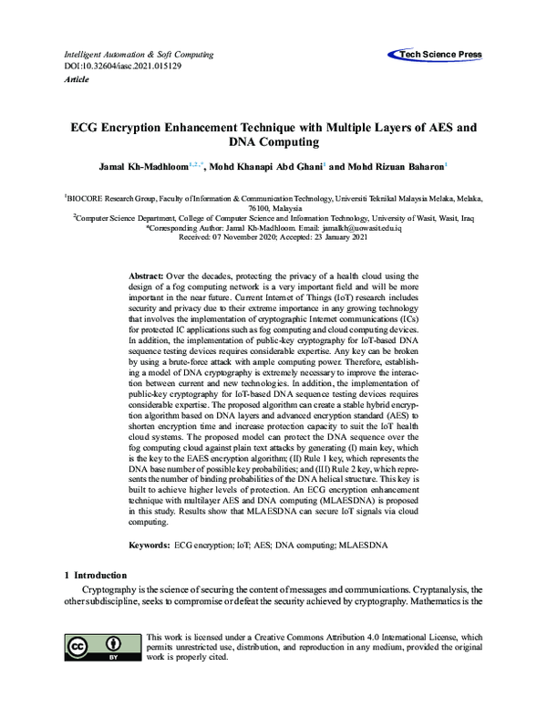 (PDF) ECG Encryption Enhancement Technique with Multiple Layers of AES and DNA Computing