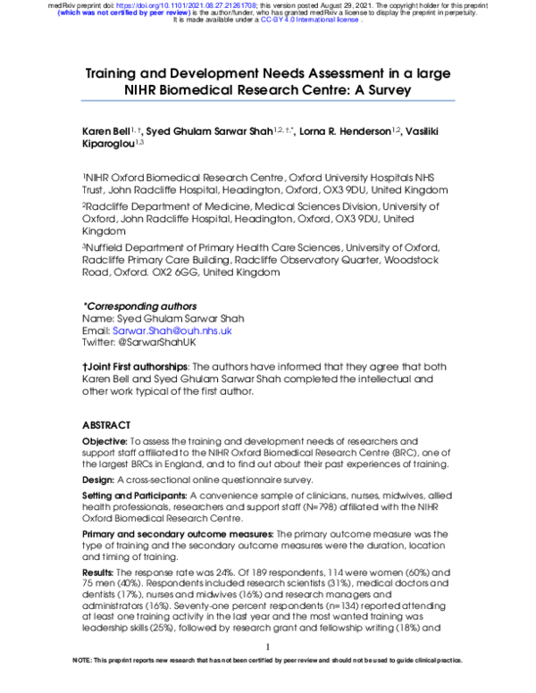 (PDF) Training and Development Needs Assessment in a large NIHR ...