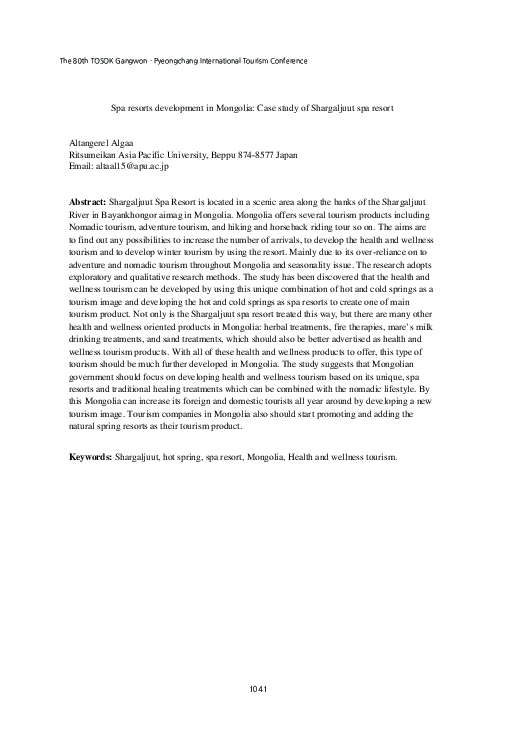 (PDF) Spa resorts development in Mongolia: Case study of Shargaljuut ...