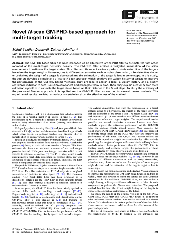 (PDF) Novel N ‐scan GM‐PHD‐based approach for multi‐target tracking