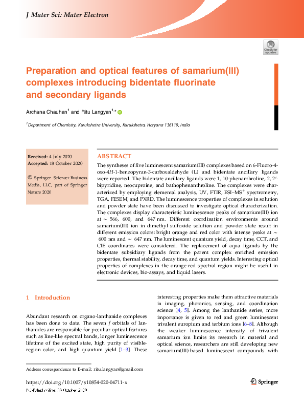 (PDF) Preparation and optical features of samarium(III) complexes ...