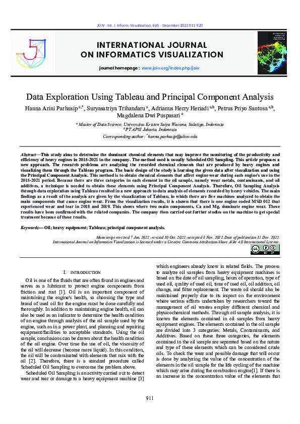 (PDF) Data Exploration Using Tableau and Principal Component Analysis