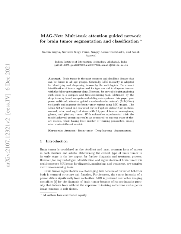 Pdf Mag Net Multi Task Attention Guided Network For Brain Tumor Segmentation And Classification