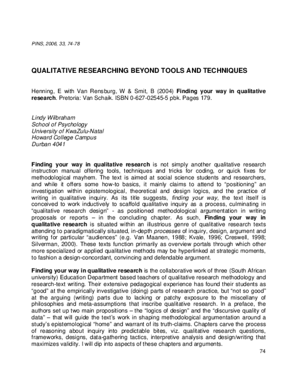 (PDF) Qualitative Researching Beyond Tools and Techniques